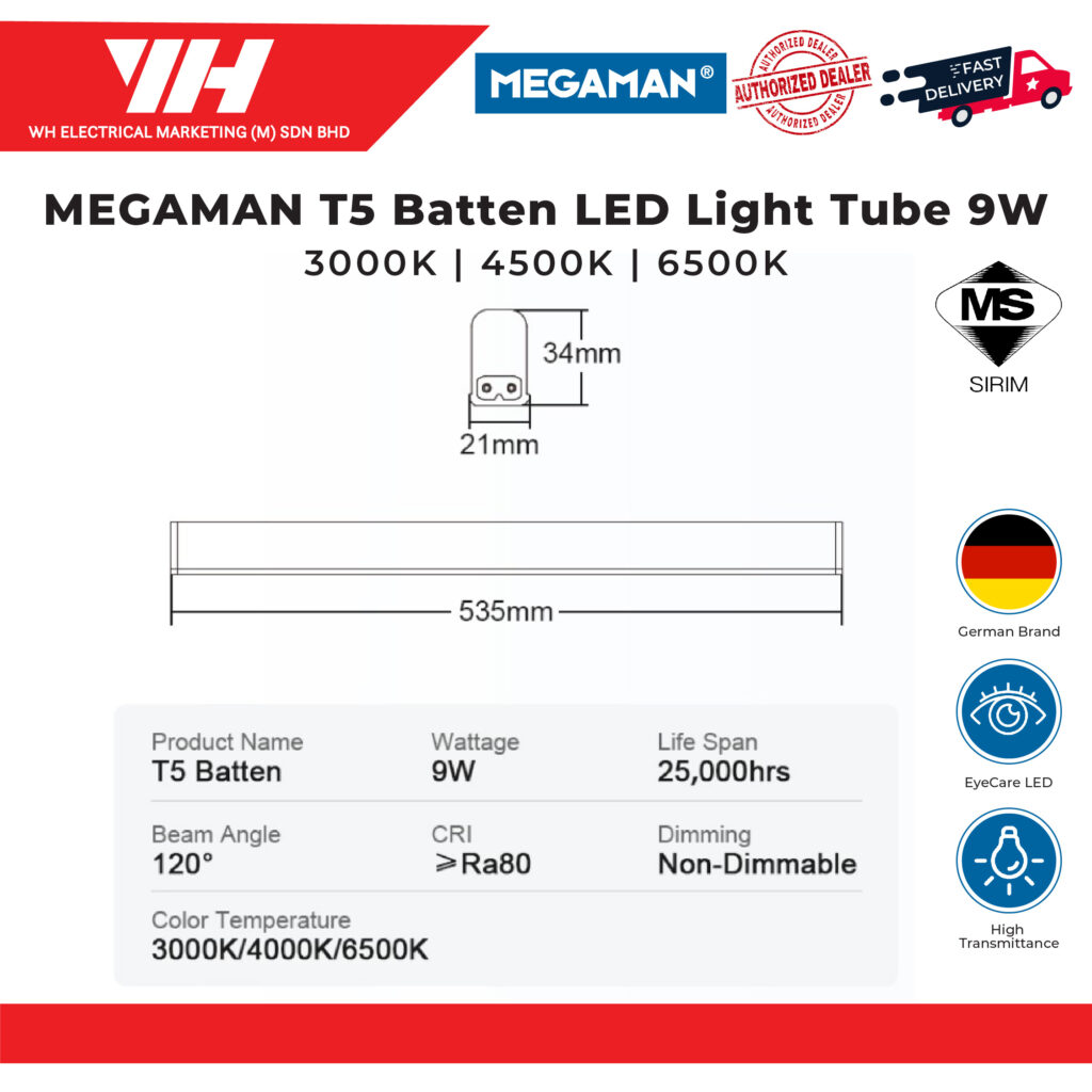 [5PCS] MEGAMAN T5 Batten LED Light Tube - whgrouponline.com