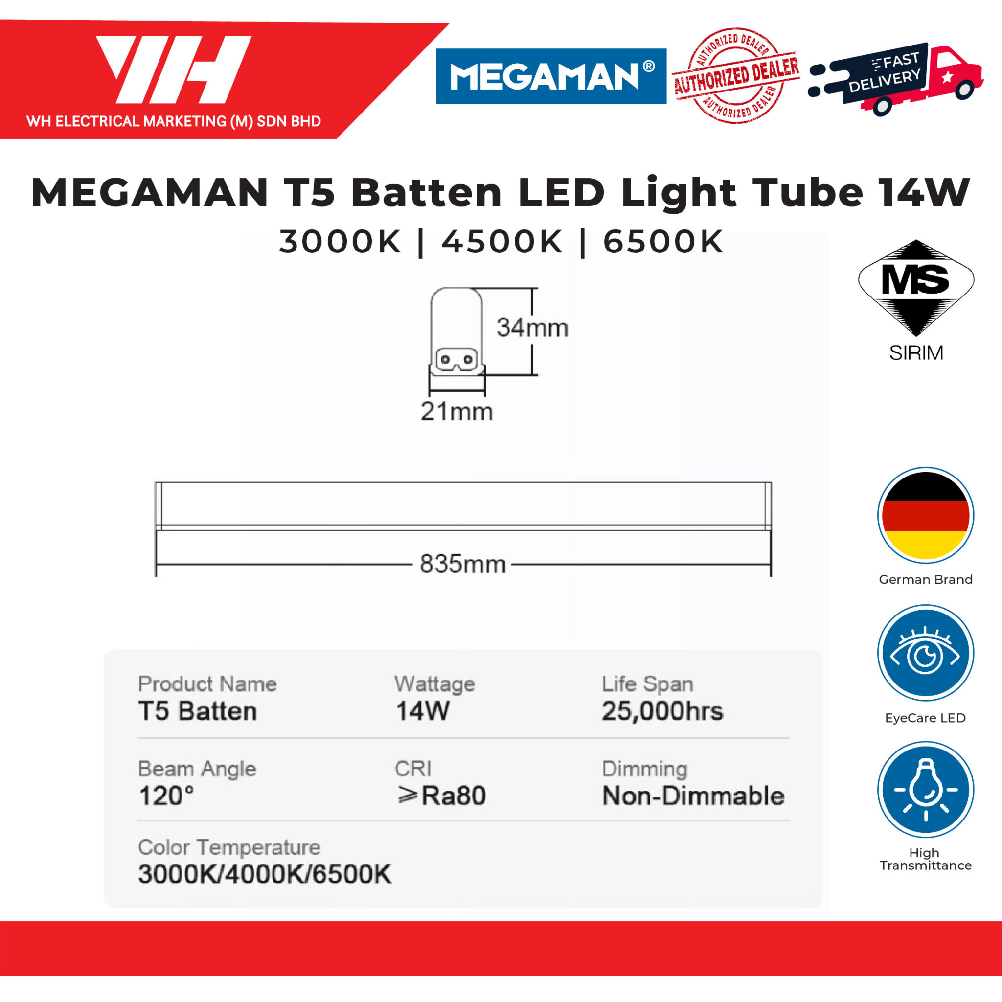 [5PCS] MEGAMAN T5 Batten LED Light Tube - whgrouponline.com