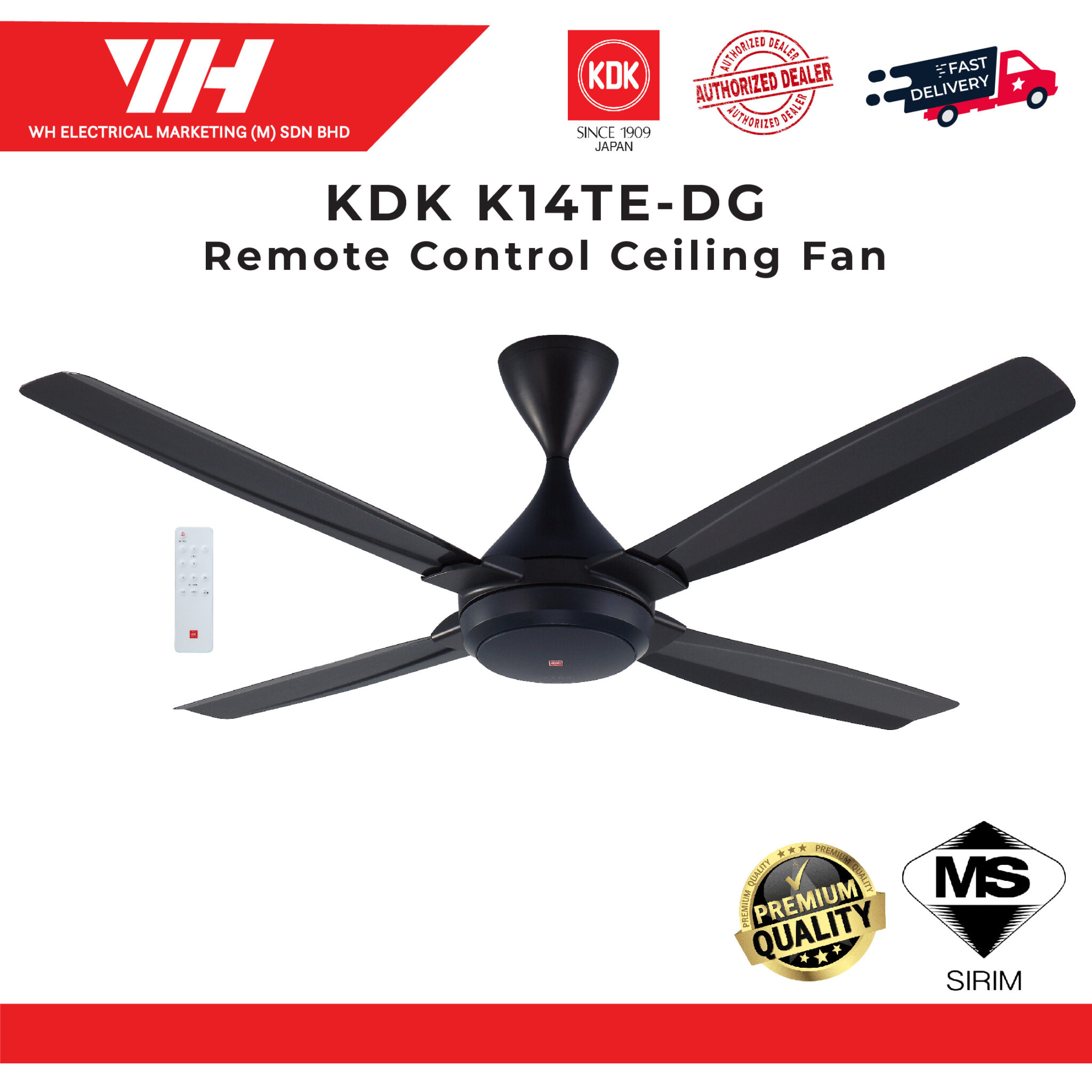 🔥NEW🔥KDK K14TE 4 Blade 56″ Remote Control Ceiling Fan (Dark Grey/White ...