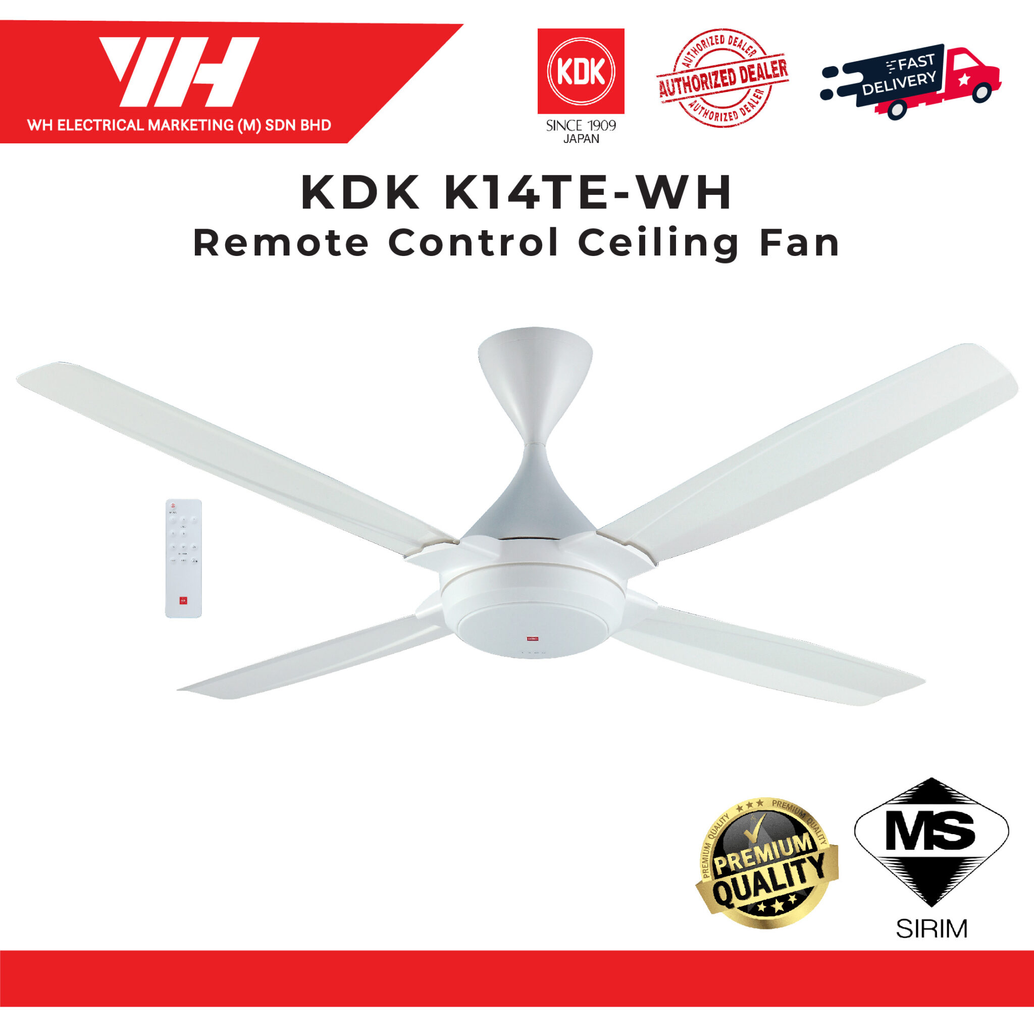 🔥NEW🔥KDK K14TE 4 Blade 56″ Remote Control Ceiling Fan (Dark Grey/White ...