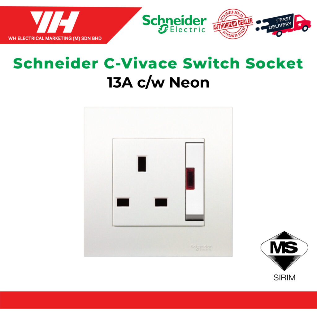 SCHNEIDER C-VIVACE (LARGE DOLLY) 13A SWITCHED SOCKET OUTLET C/W NEON ...