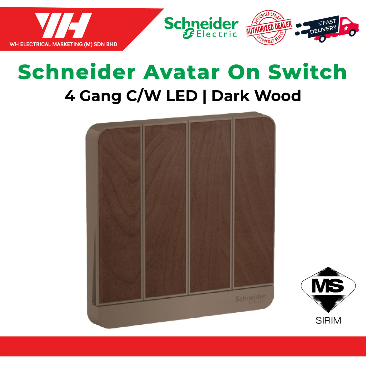 SCHNEIDER AVATARON 4 GANG 1 WAY | C/W LED SWITCH - whgrouponline.com