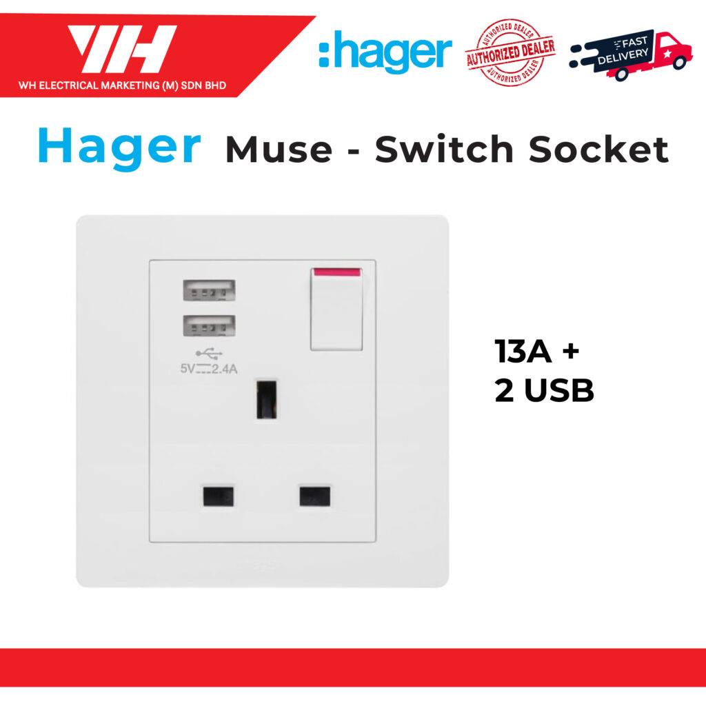 HAGER MUSE 13A USB SWITCH SOCKET OUTLET - whgrouponline.com