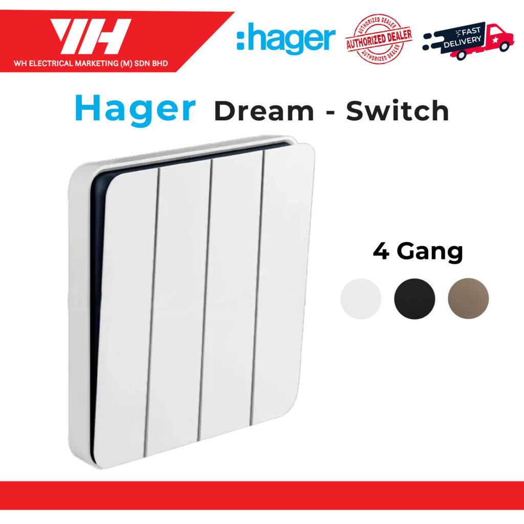 HAGER DREAM 4 GANG 1 WAY SWITCH (WHITE/ELEGANT GOLD/KNIGHT BLACK ...